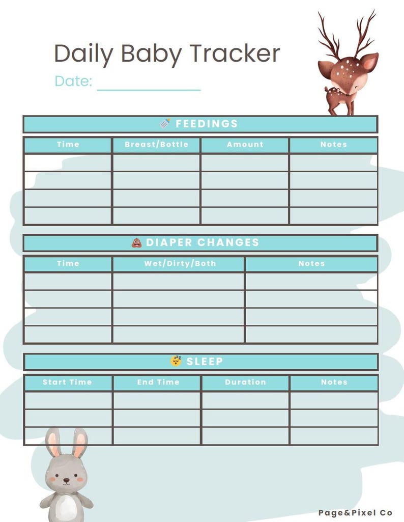 Newborn Baby Tracker Printable – Daily Routine Log for Feeding, Diapers ...
