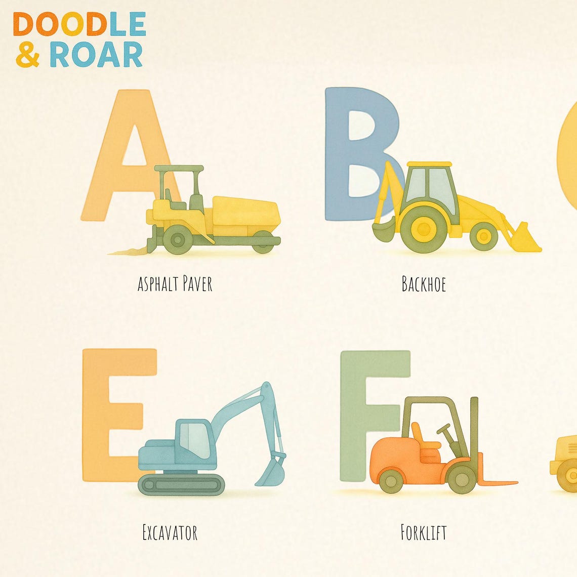 Construction Alphabet Poster: ABC Truck Wall Art + Coloring Pages ...