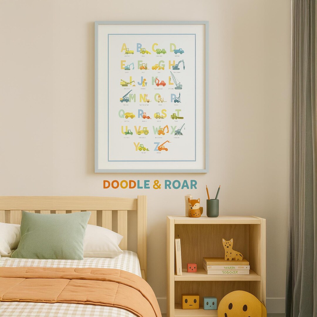 Construction Alphabet Poster: ABC Truck Wall Art + Coloring Pages ...