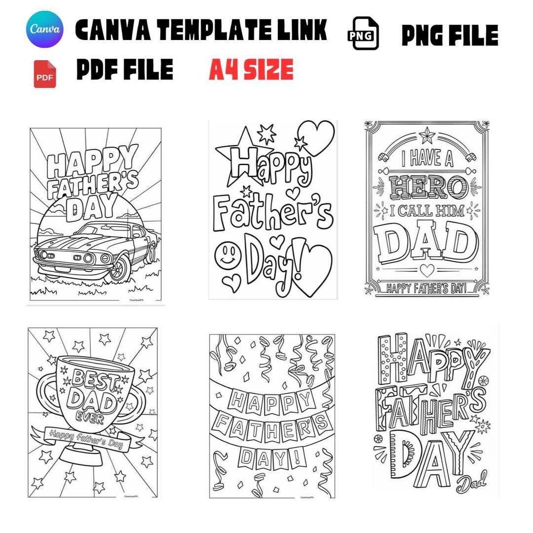 Father's Day Coloring 6 Pages, Printable Coloring Book, Happy Fathers ...