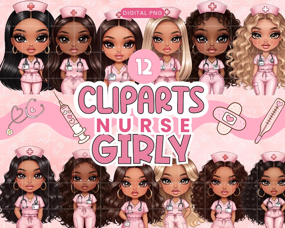Nurse Clipart Bundle | Girly Nurse PNG | Cute Nurse Clipart | Pink ...