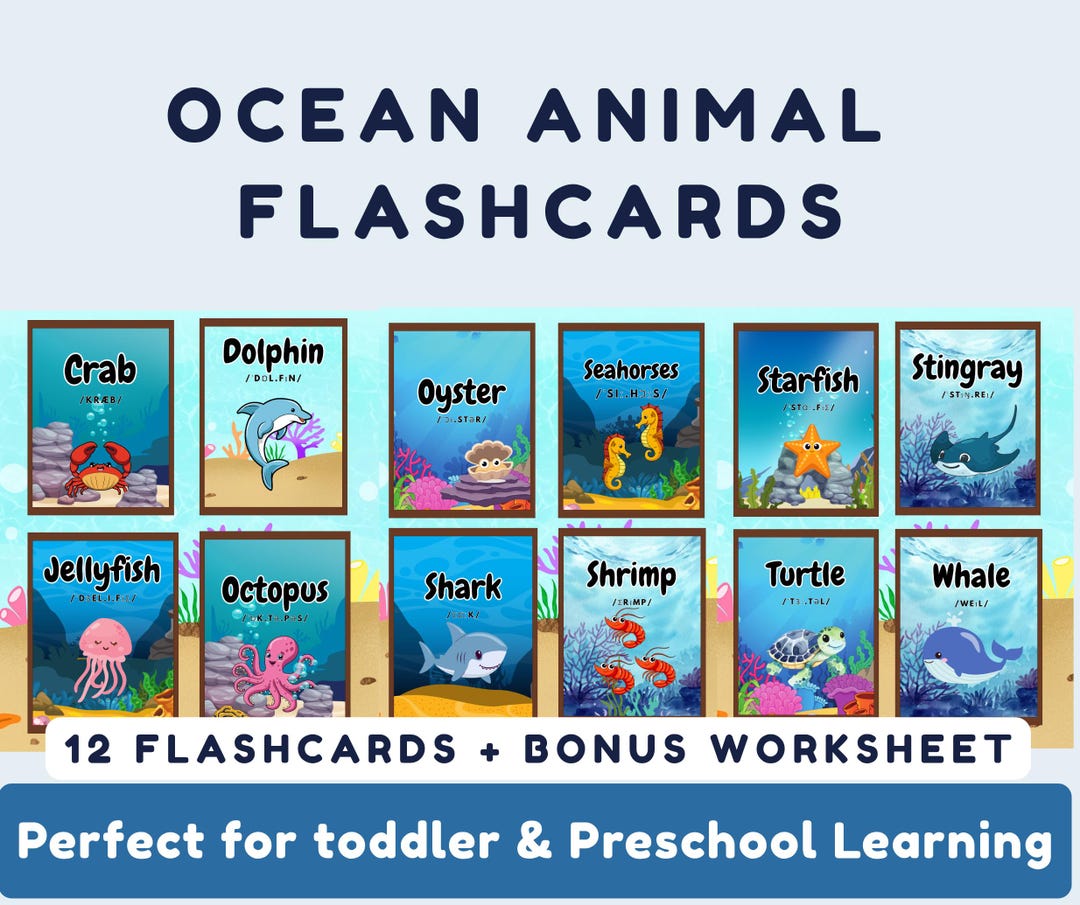 Ocean Animal Flashcards for Toddlers – 12 Printable Cards, Montessori ...