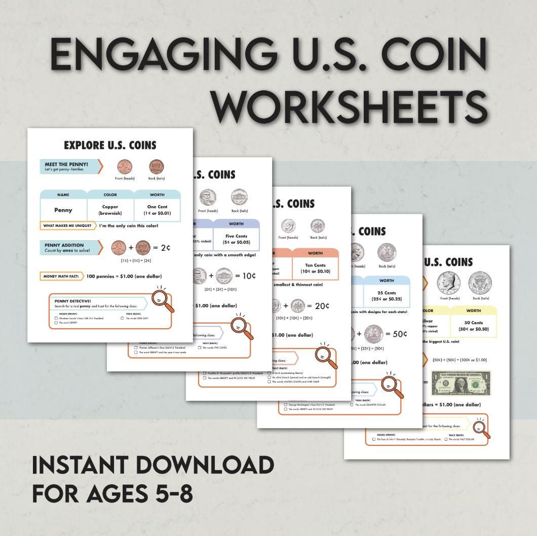 US Coins Money Worksheets | 1st and 2nd Grade Math Printables ...