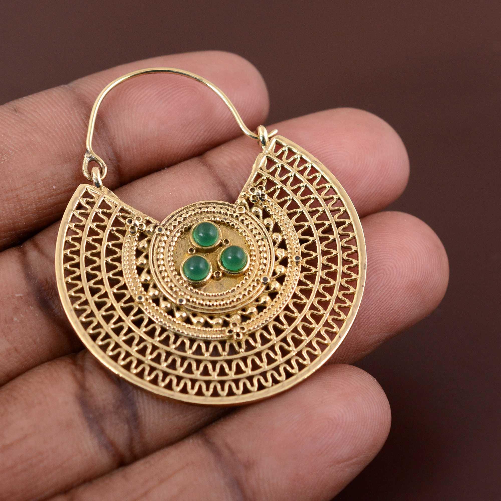 Boho Gold Hoop Earrings, Tribal Ethnic Hoops, Handmade Statement ...