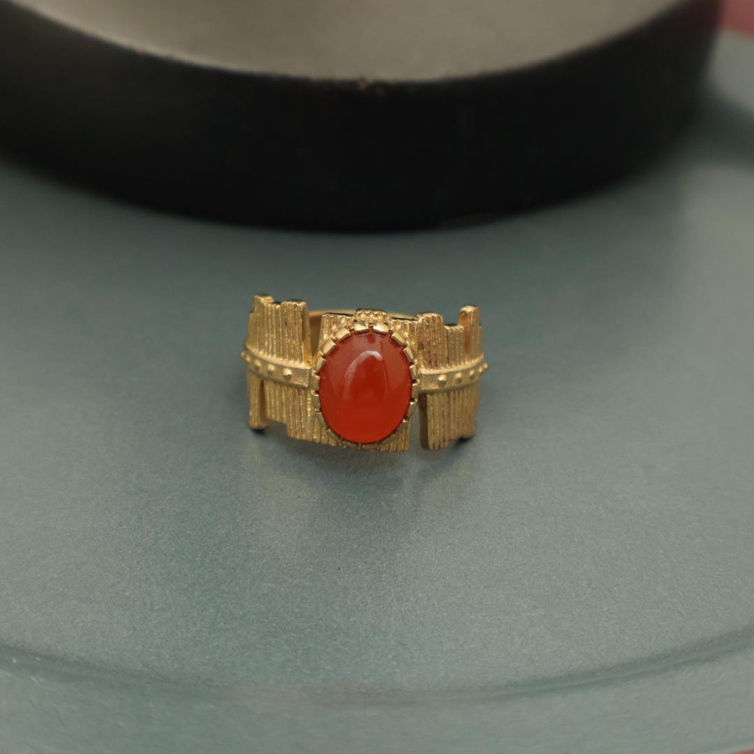 Vintage Gold Statement Ring With Red Carnelian Stone, Handmade Artisan ...