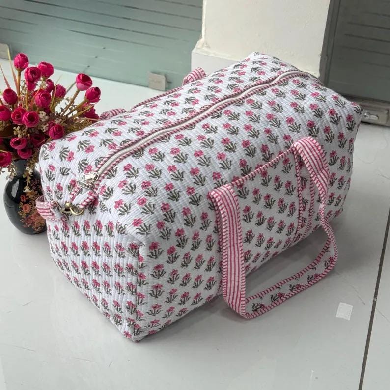 Floral Quilted Cotton Duffle Bag Handmade Quilted Duffle Bag | Block ...