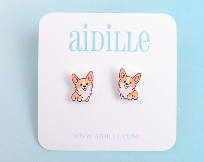 Cute Corgi Earrings, Acrylic Dog Titanium Studs, Hypoallergenic for ...