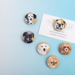 Fabric Button Dog Magnets, Set of 6 Puppy Refrigerator Magnets, 1 1/8 ...