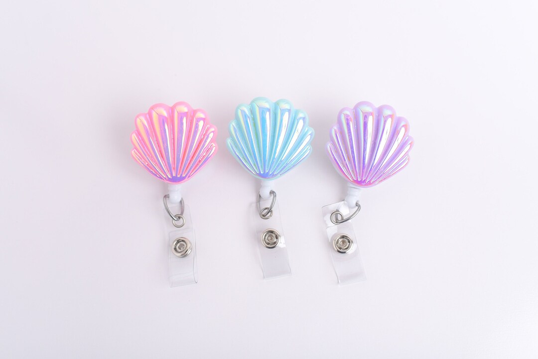 FLAWED Iridescent Mermaid Shell Badge Reel / Retractable Badge ID ...