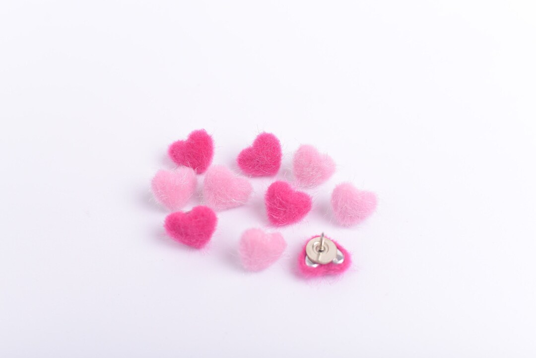 Fuzzy Heart Push Pins, Valentines Decor, Set of 10 - Etsy