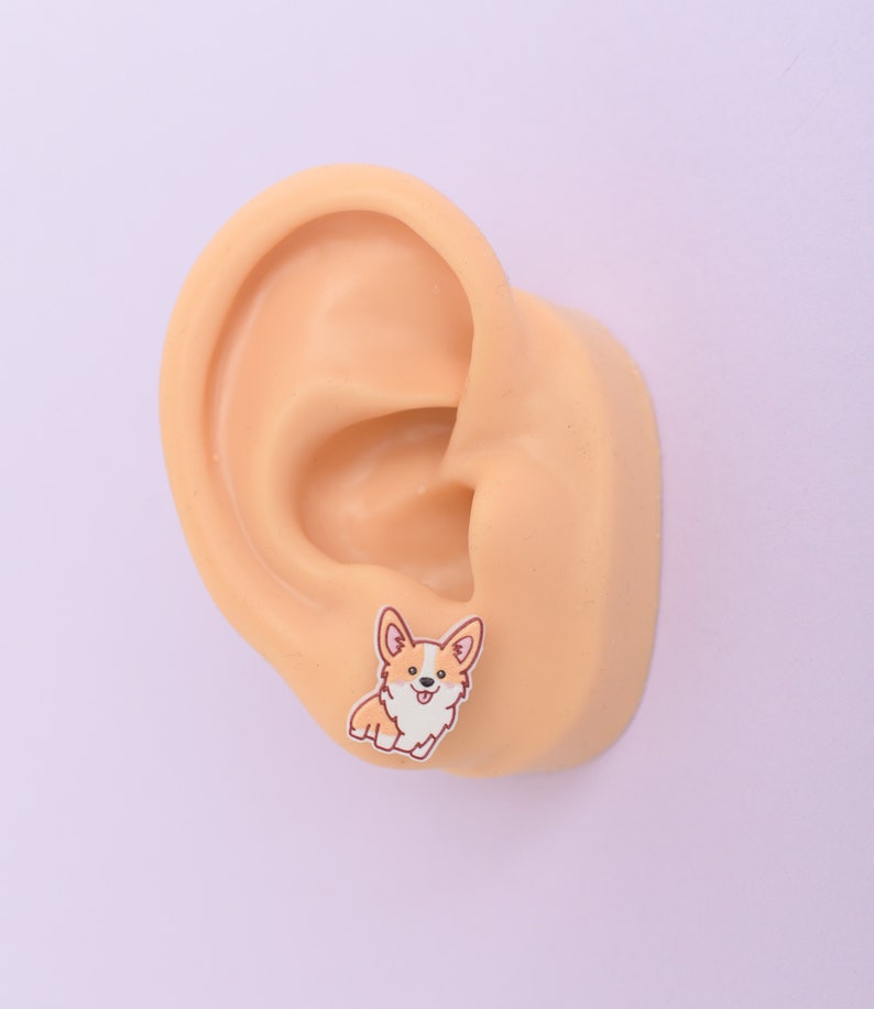 Cute Corgi Earrings, Acrylic Dog Titanium Studs, Hypoallergenic for ...