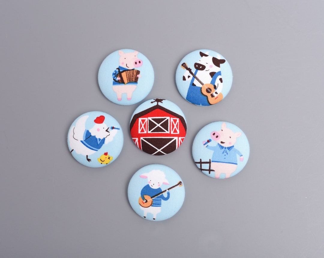 Barnyard Magnets, Set of 6 Musical Farm Animal 1 1/2" Fabric Button ...