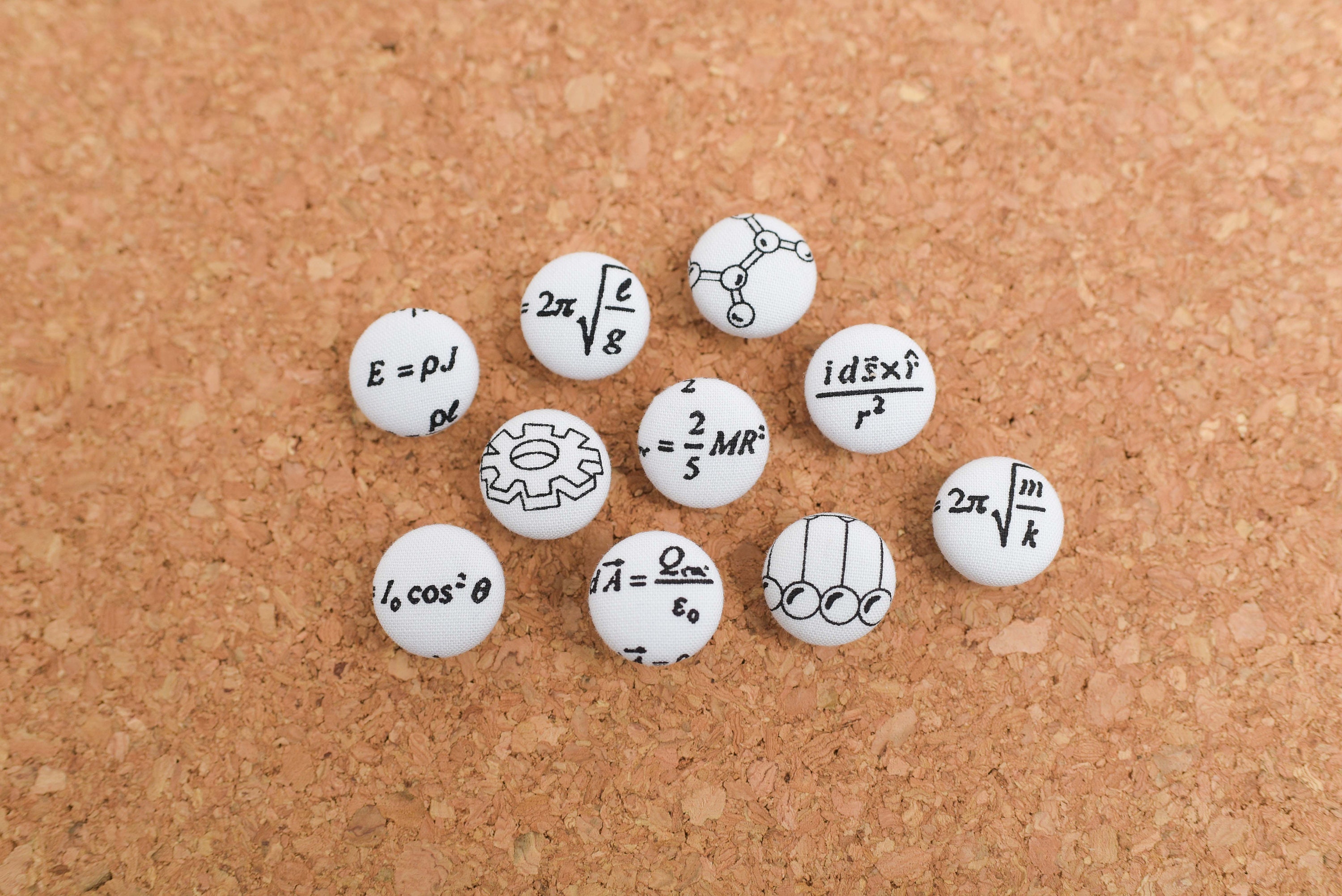 Physics Push Pin Set of 10 Fabric Button Thumb Tacks Math | Etsy