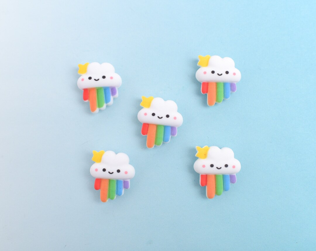 Kawaii Rainbow Cloud Magnets or Push Pins, Happy Resin Girls Locker ...