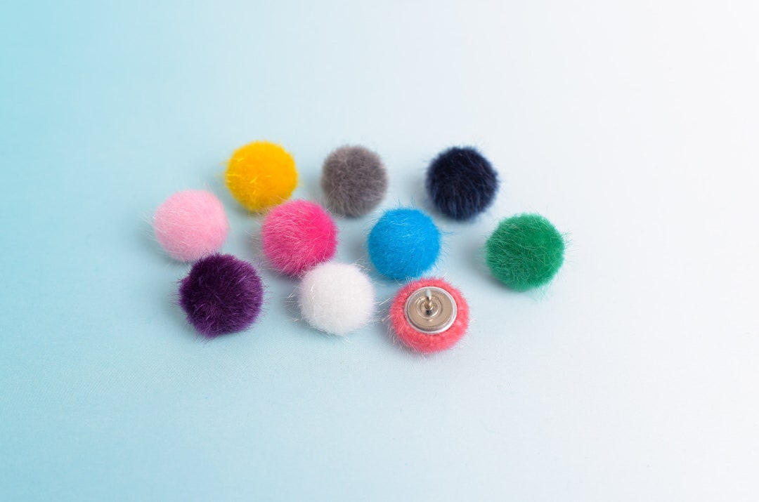 Furry Pom Pom Push Pins: Rainbow Corkboard Decor, Set of 10 - Etsy