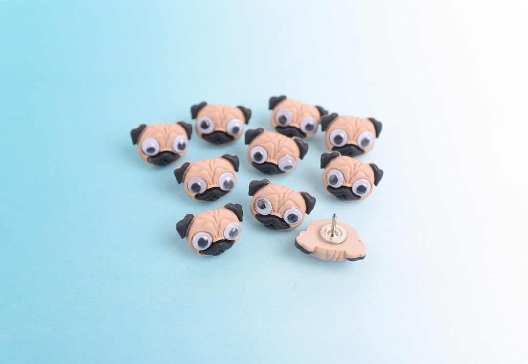 Pug Push Pins: Googly Eye Resin Thumb Tacks, Dorm Decor - Set of 10 - Etsy