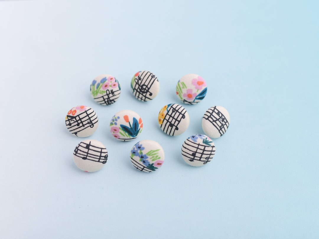 Musical Note & Floral Push Pins, Set of 10 Fabric Button Decorative ...