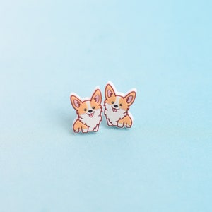 Cute Corgi Earrings, Acrylic Dog Titanium Studs, Hypoallergenic for ...