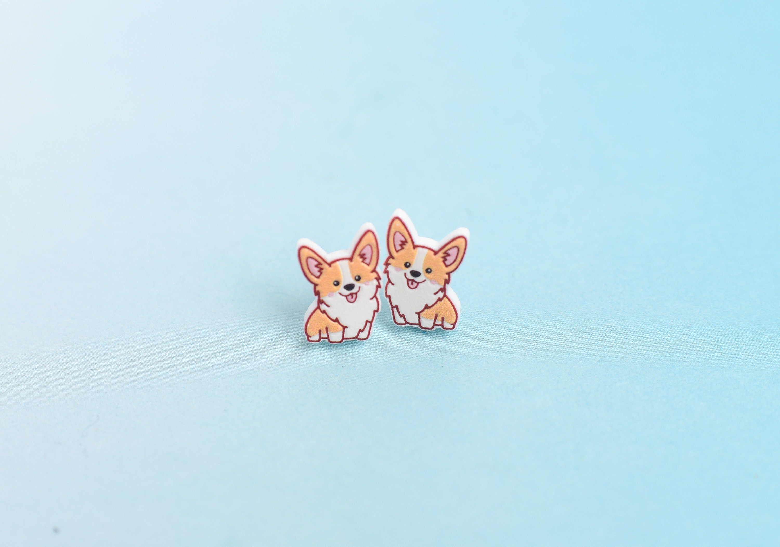Cute Corgi Earrings Acrylic Dog Titanium Studs - Etsy