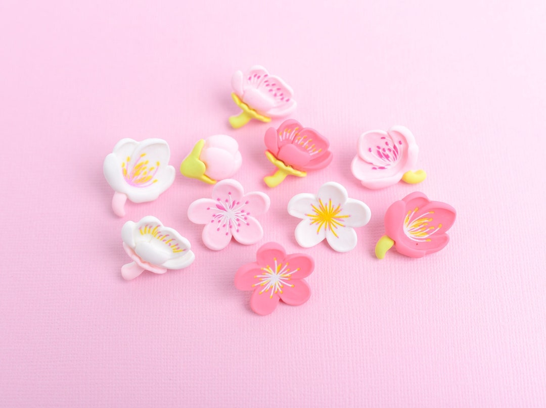 Cherry Blossom Push Pins OR Magnets, Set of 10 Pink and White Floral ...