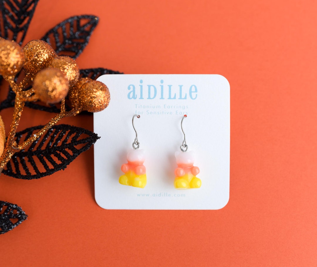Titanium Ear Wire Halloween Candy Corn Bear Dangle Hypoallergenic ...