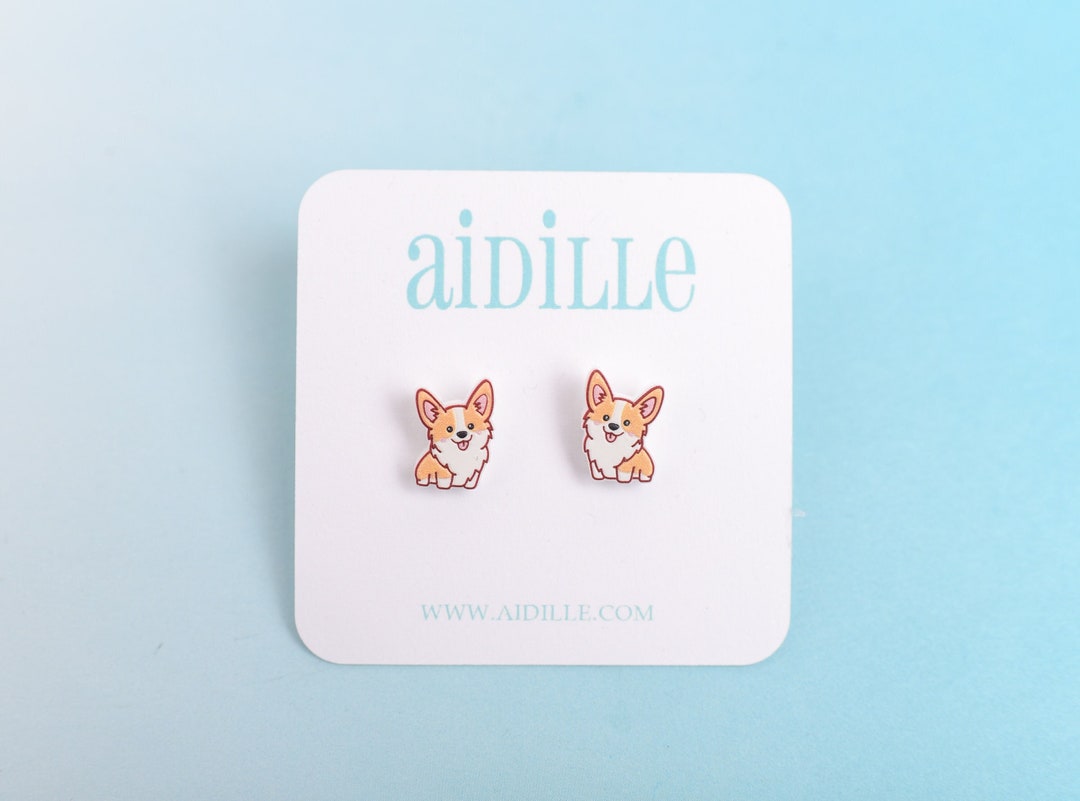Cute Corgi Earrings, Acrylic Dog Titanium Studs, Hypoallergenic for ...