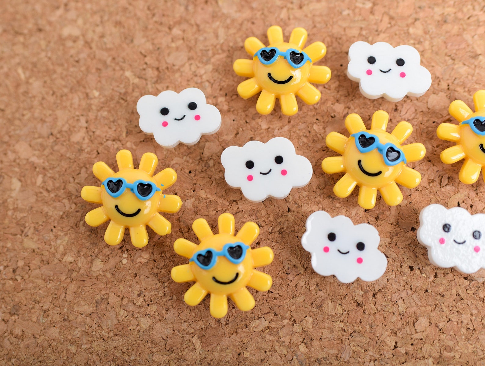 Sunshine Push Pins, Happy Kawaii Clouds and Sun Thumb Tacks, Summer ...