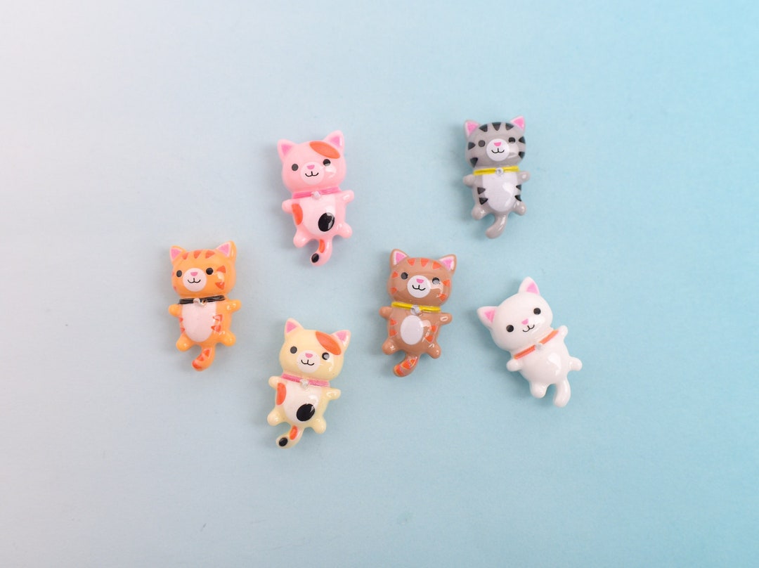 Little Cat Magnets OR Push Pins, Set of 6, Assorted Resin Cute Kitty ...
