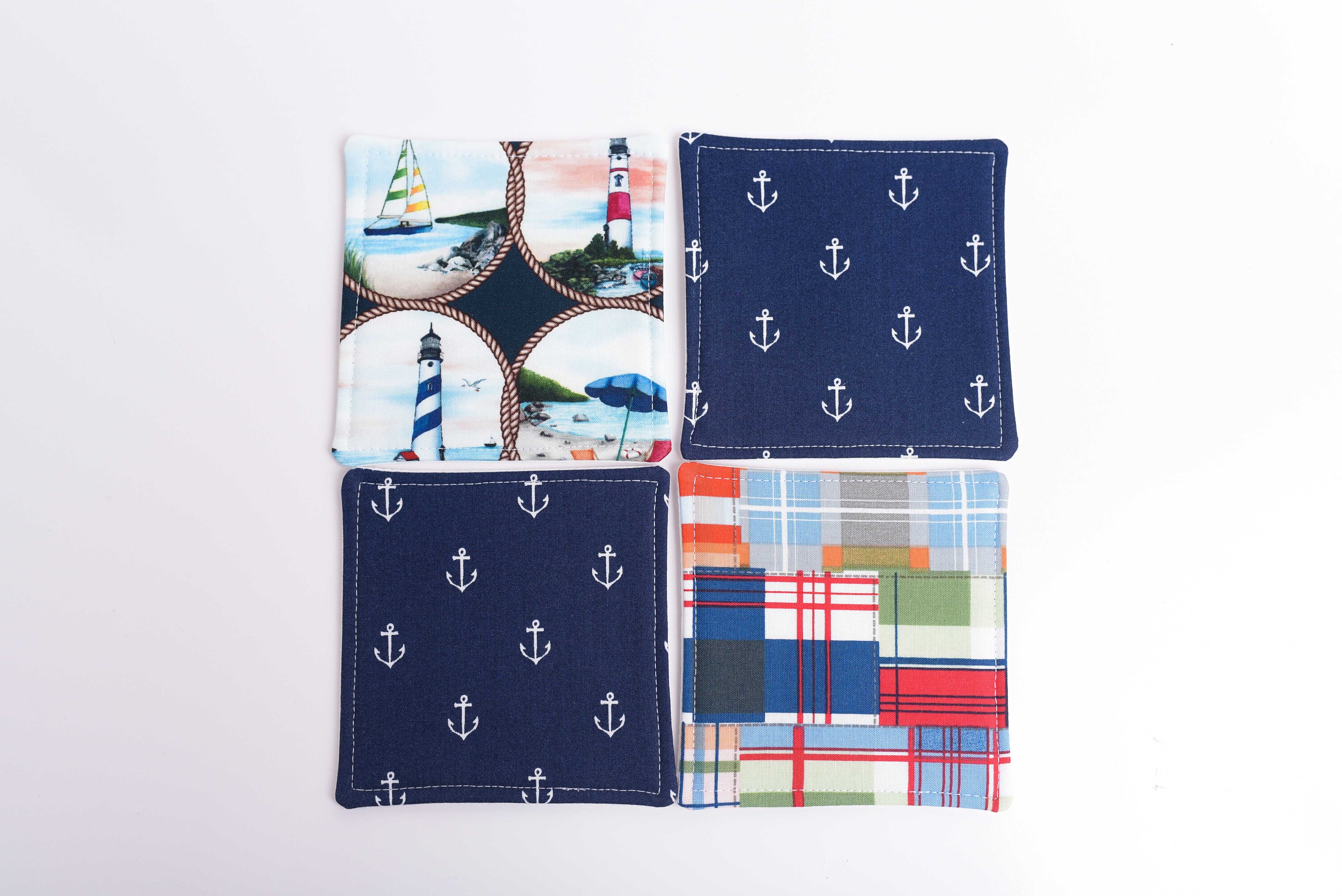 100% Cotton Triple Layer Summer Coaster Set Nautical Fabric Coasters ...