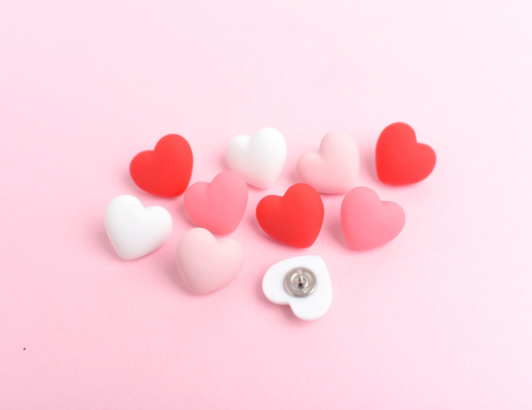 Resin Heart Push Pins, Valentines Day Corkboard Pins, Pink Red and ...