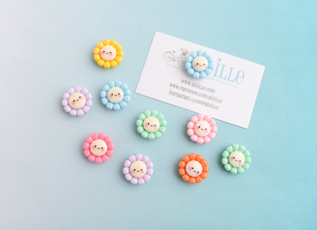 Happy Flower Magnets, Set of 10, Cute and Colorful Resin Refrigerator ...