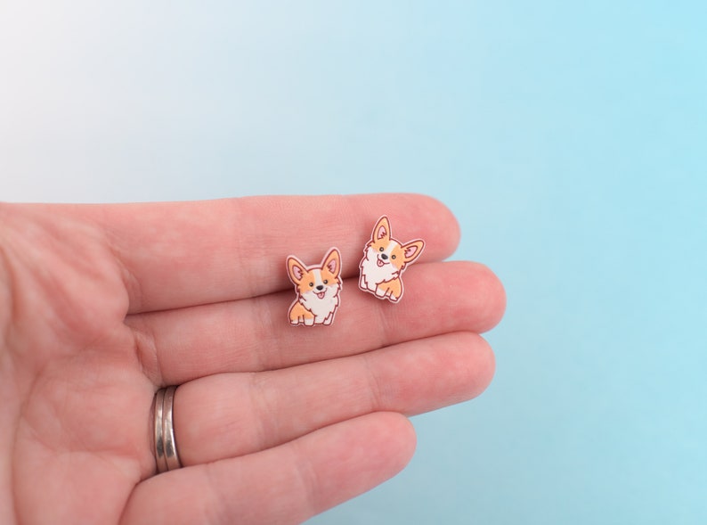Cute Corgi Earrings, Acrylic Dog Titanium Studs, Hypoallergenic for ...