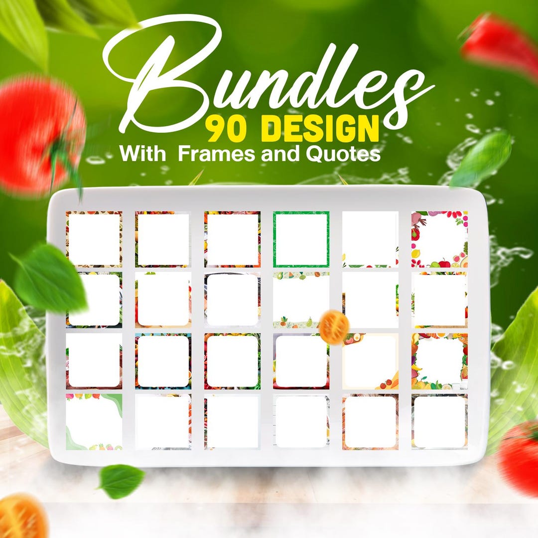 Fresh Food Frames & Captions Bundle: 90 Template Designs (digital ...