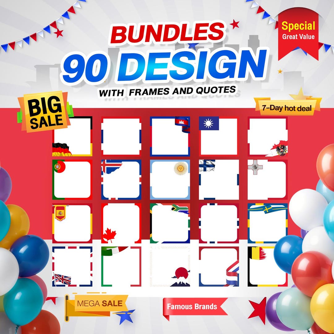 National Flags Frames Bundle: Social Media Templates (digital Download ...