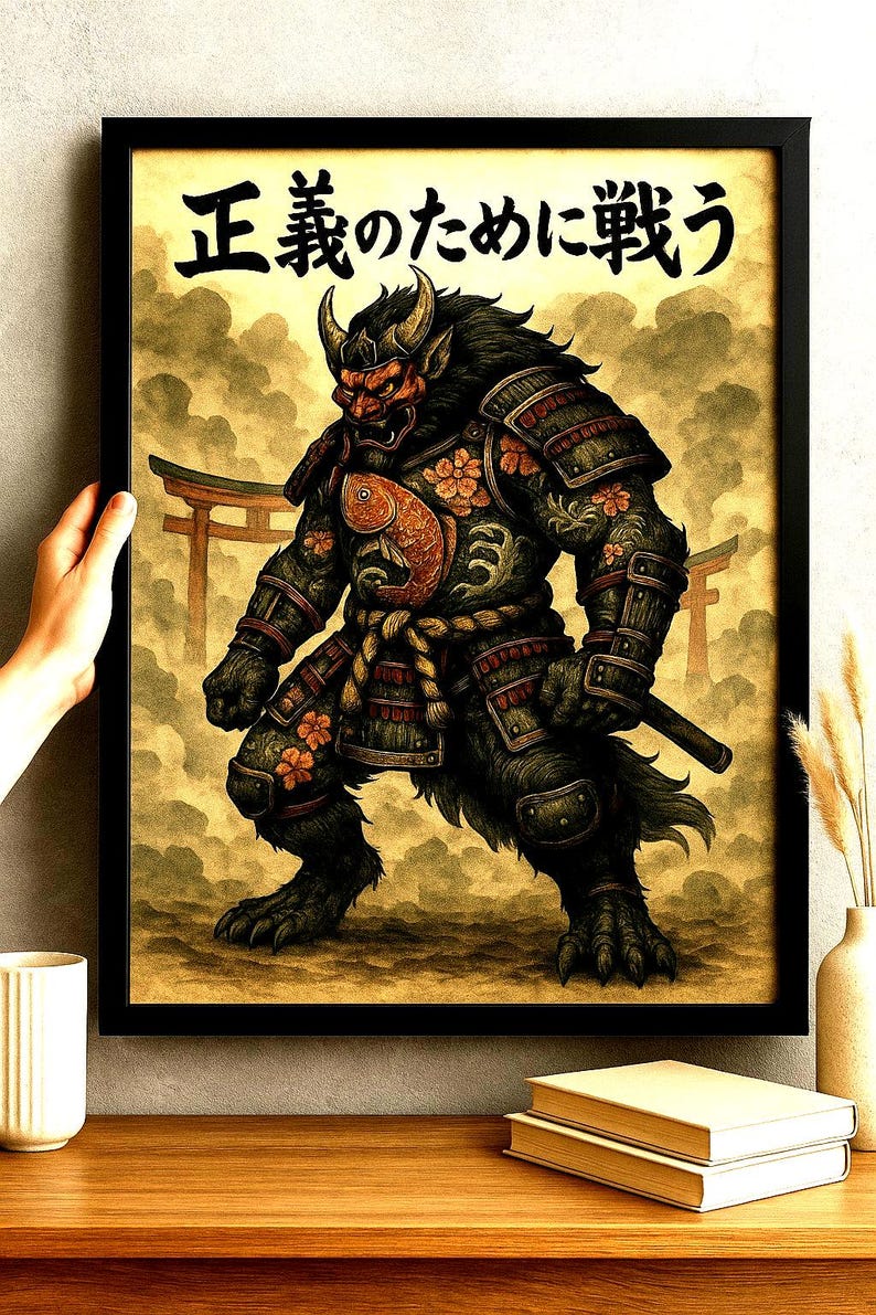 Japanese Oni Samurai Wall Art – Mythical Demon Warrior Printable Poster ...