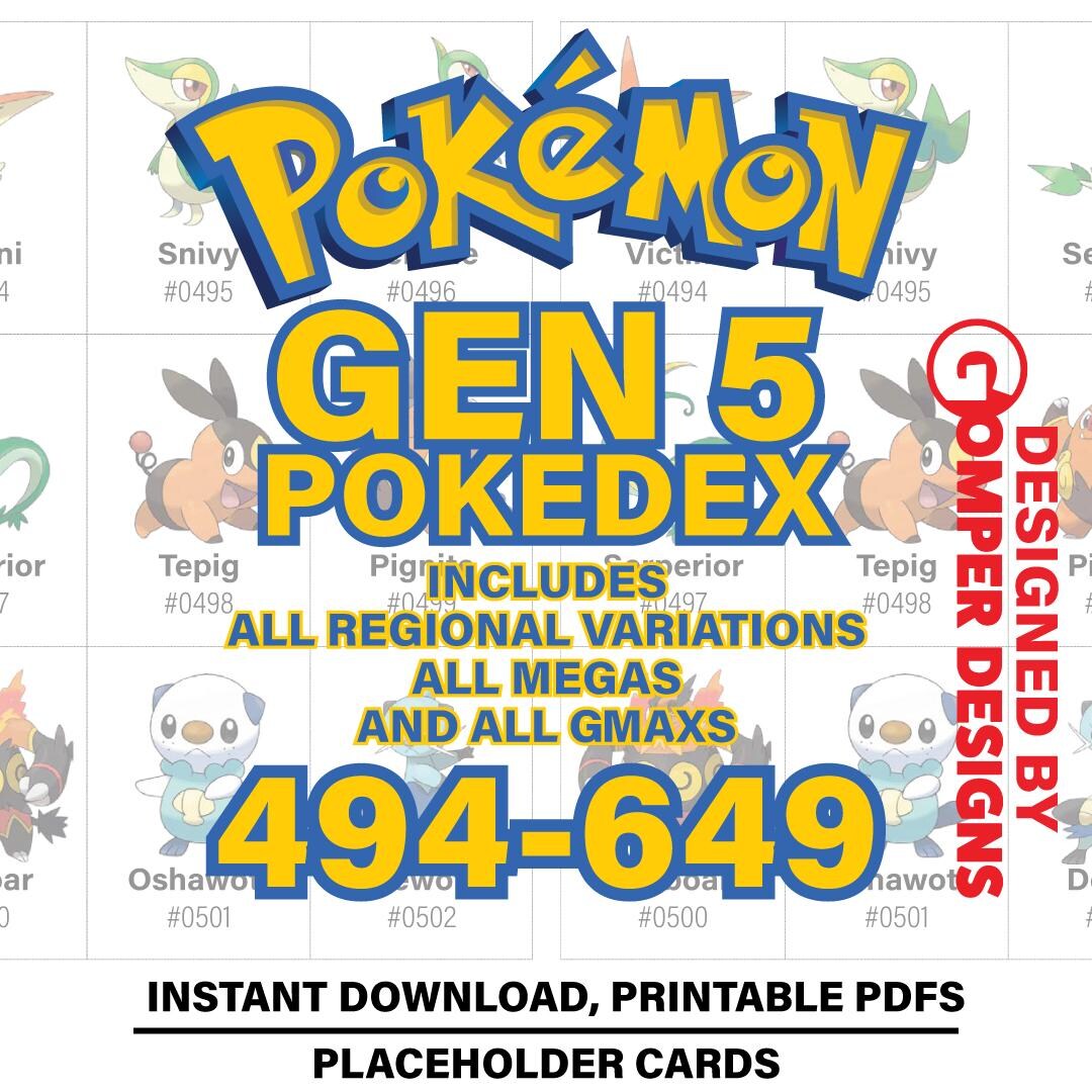 Pokémon Gen 5 Card Placeholder 494-649 TCG Pokedex Dex Binder PDF ...