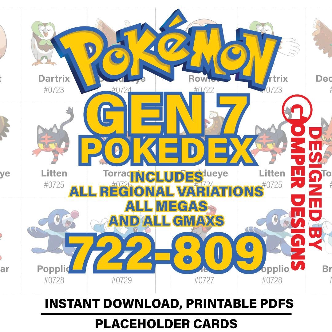 Pokémon Gen 7 Card Placeholder 722-809 TCG Pokedex Dex Binder PDF ...