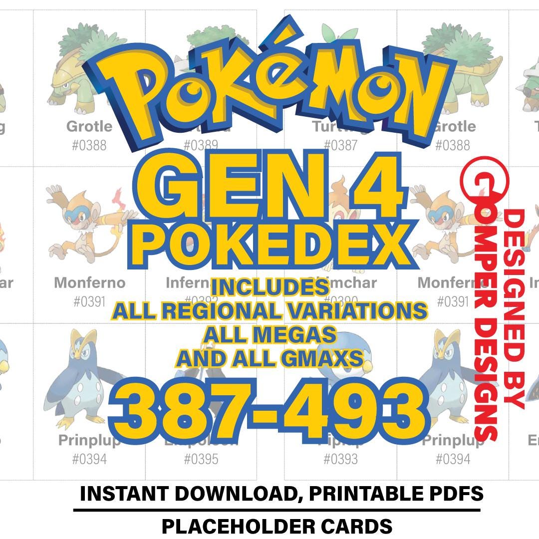 Pokémon Gen 4 Card Placeholder 387-493 TCG Pokedex Dex Binder PDF ...