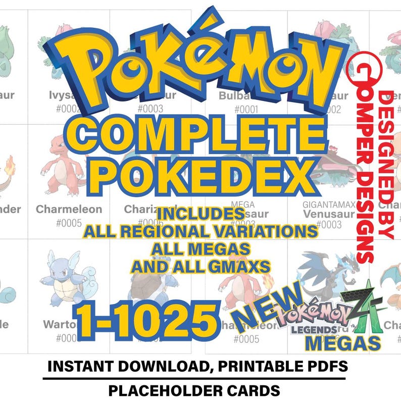 Pokémon Complete Dex Card Placeholder 1-1025 TCG Pokedex Binder PDF ...