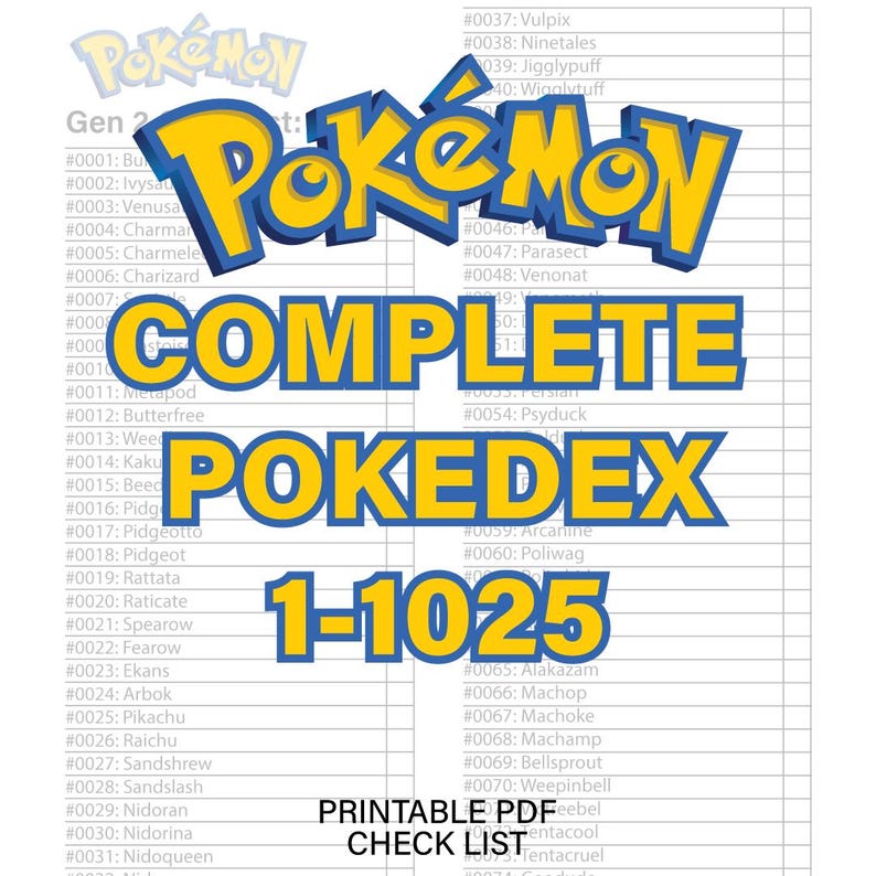 Pokémon Complete Dex Card Check List 1-1025 TCG Pokedex Binder PDF ...