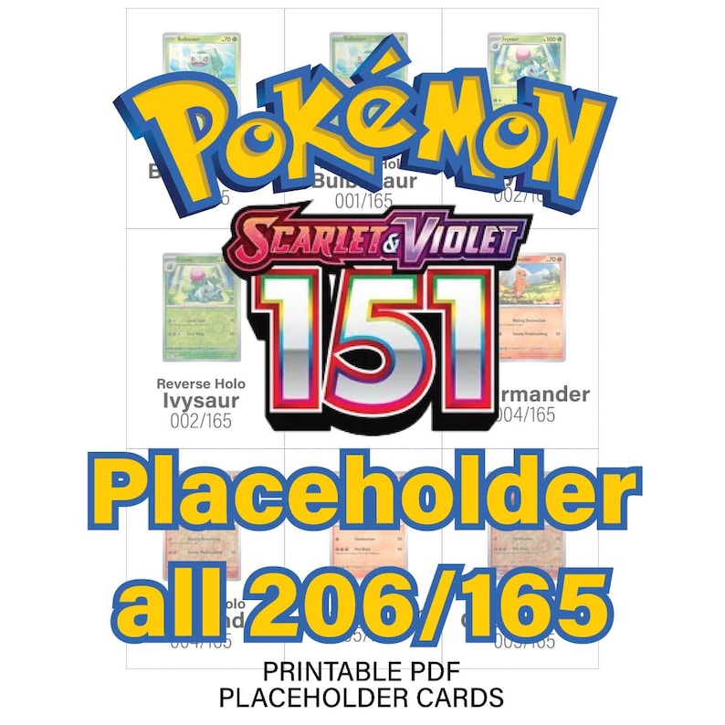 Printable: Pokémon Complete Scarlet & Violet 151 Placeholder Cards 206/ ...