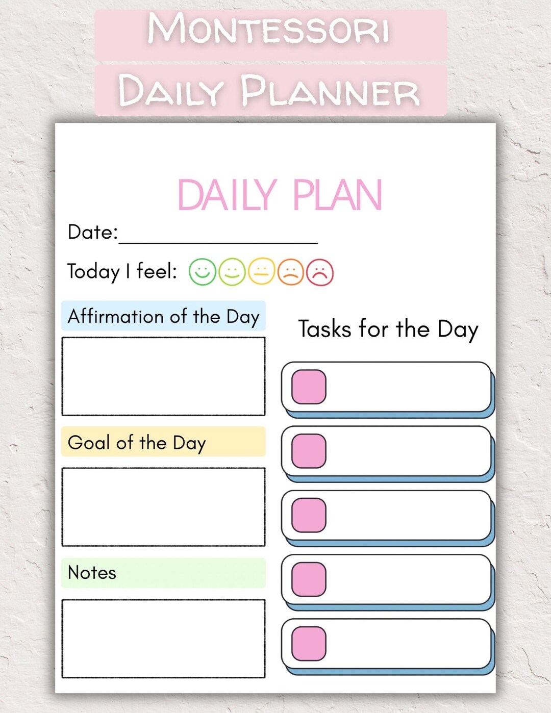 Montessori Daily Planner for Kids – Printable Affirmation & Goal ...