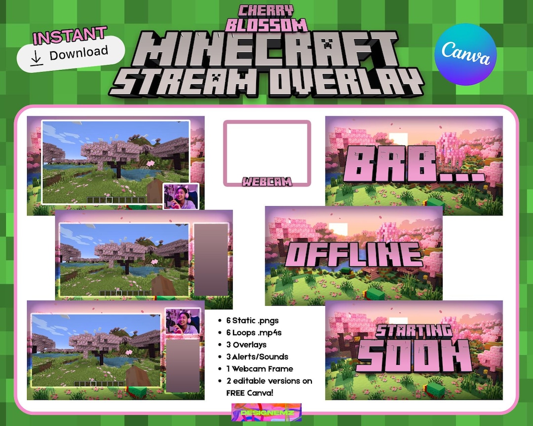 Cherry Blossom Minecraft Stream Overlay Kit – Twitch + Youtube Pack ...