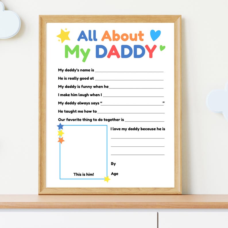 All About Daddy Printable Worksheet - Father's Day or Birthday Card ...