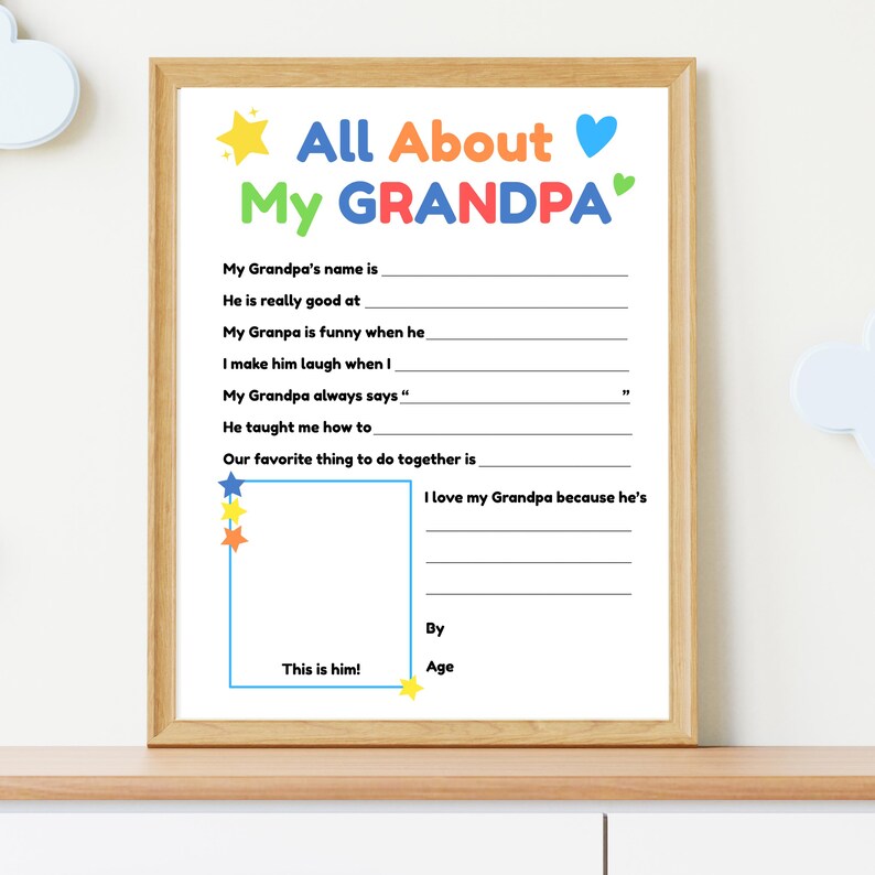 All About Grandpa Printable Worksheet - Father's Day or Birthday Card ...