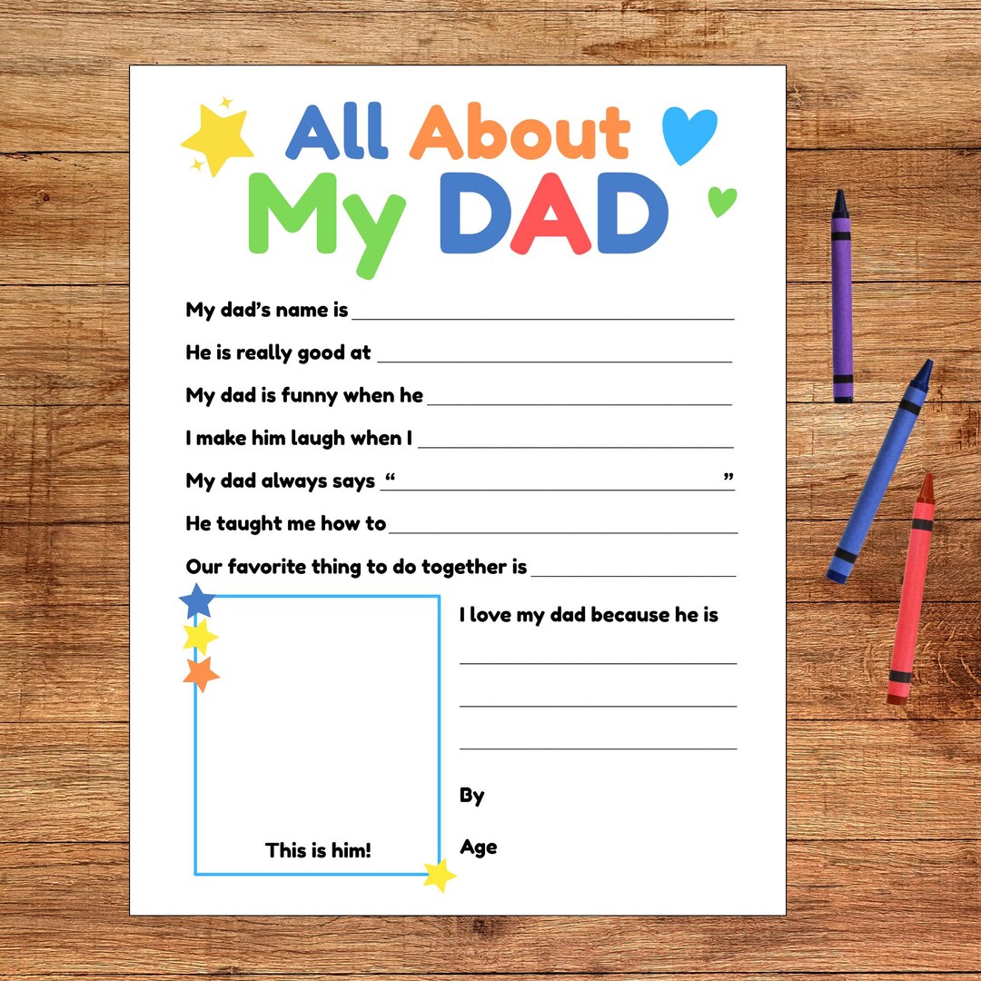 All About Dad Printable Worksheet - Father's Day or Birthday Card From ...