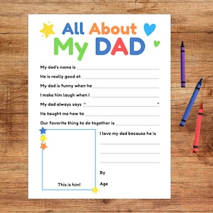 All About Dad Printable Worksheet - Father's Day or Birthday Card From ...