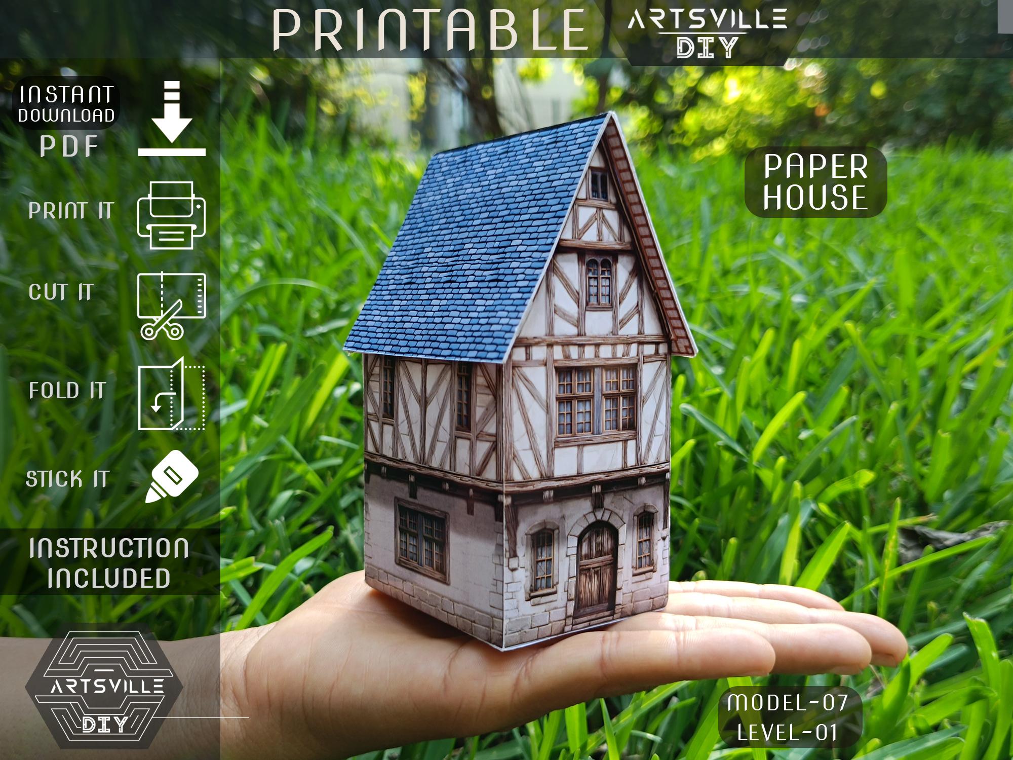 Printable Medieval Cottage Paper Model 3D Paper House Template for Kids ...