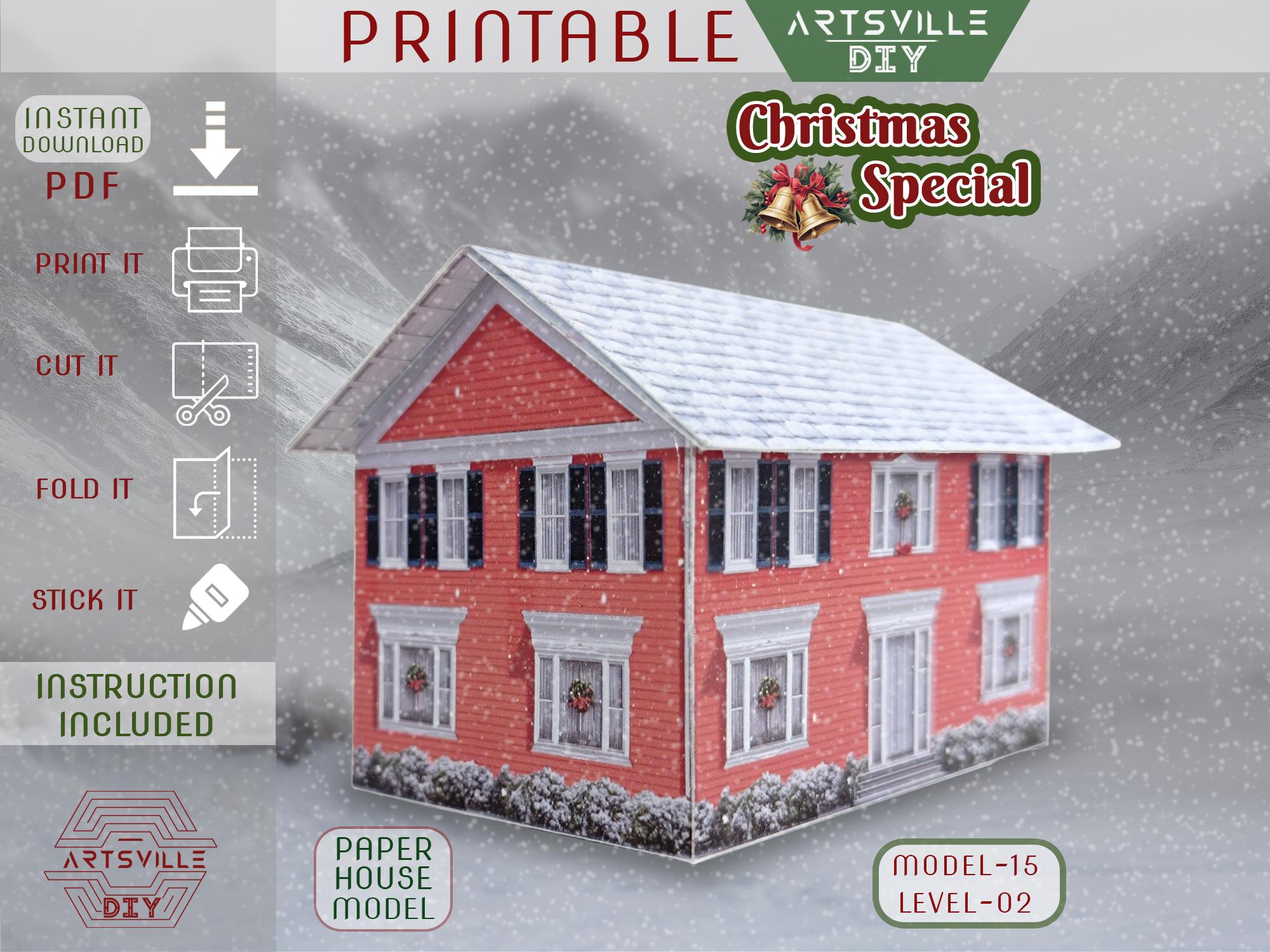 3D Paper House : Red Winter House With Christmas Decorations - Etsy