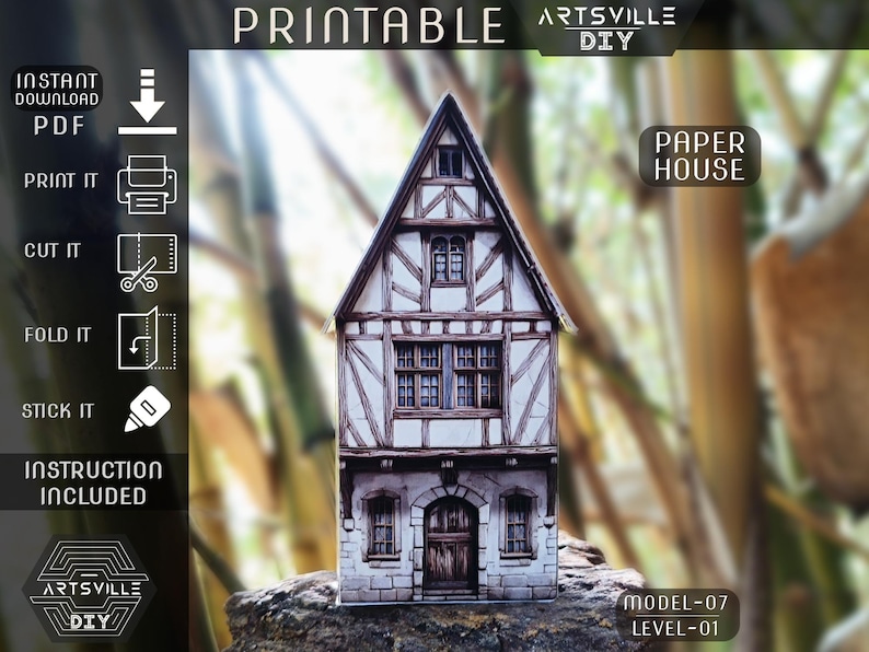 Printable Medieval Cottage Paper Model 3D Paper House Template for Kids ...